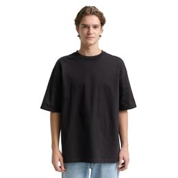 T-Shirt Tom Tailor Denim, Herren, Gr. XL, schwarz, Jersey, Obermaterial: 100% Baumwolle, unifarben, Basic, oversize h&uuml;ftbedeckend, Rundhals, Shirts T-Shirt, im Oversize-Fit