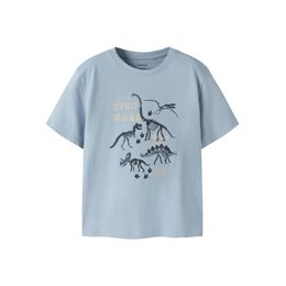 T-Shirt name it "NMMFABIAK SS NREG TOP BOX", M&auml;dchen, Gr. 98, blau fog, Jersey, Obermaterial: 95% Baumwolle, 5% Elasthan, bedruckt, unifarben, normal normal, Rundhals, Shirts T-Shirt
