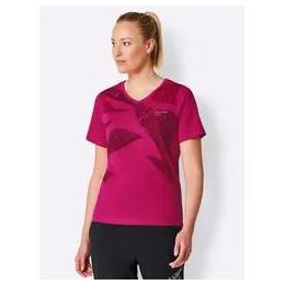 Trainingsshirt Catamaran "Sportshirt", Damen, Gr. 36/38, pink (fuchsia, gemustert), 95% Baumwolle, 5% Elasthan, gemustert, mehrfarbig, V-Ausschnitt, Shirts