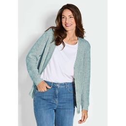 GOLDNER Kurzgr&ouml;&szlig;e: Langarm Strickjacke mit V-Ausschnitt in gr&uuml;n / wei&szlig; / gemustert | Gr.: 20