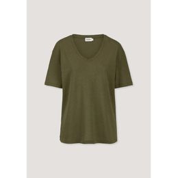 hessnatur T-Shirt Oversize aus Leinen und Bio-Baumwolle in goldoliv | Gr.: XS