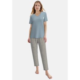 Tom Tailor Damen Tom Tailor Pyjama Kurzarm, V-Ausschnitt, mit Brusttasche, Baumwollmix 38