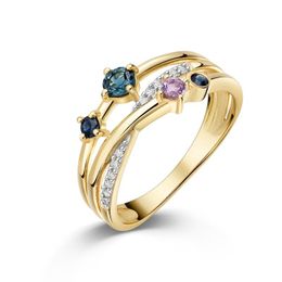 Firetti Damen Fingerring &raquo;Schmuck Geschenk Gold 333 Damenring Ring mehrreihige Optik&laquo; mit Amethyst, Blautopas (behandelt), Saphir, Zirkonia (synth.)