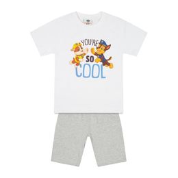 ONOMATO! 2tlg. Outfit: Schlafanzug kurz Paw Patrol Rubble und Chase Sommer in Wei&szlig; | Gr.: 110/116