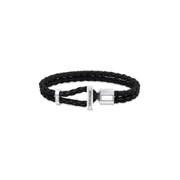 Thomas Sabo Lederarmband Doppelt In Schwarz in silber, schwarz | Gr.: 21 cm