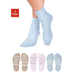 Arizona Damen Kuschelsocken Packung, 3 Stk. tlg. mit Antirutsch in Form eines Spruches bunt 35-38