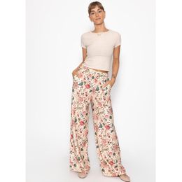 SASSYCLASSY Hose mit Bl&uuml;mchendruck in Beige | Gr.: M