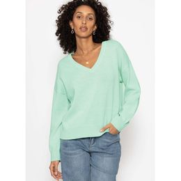 SASSYCLASSY Oversize Baumwoll-Pullover mit tiefem V-Ausschnitt in Hellgr&uuml;n | Gr.: M