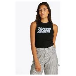 Tommy Hilfiger Tanktop TOMMY JEANS "TJW SLIM SH TJ BUBBLE TANK", Damen, Gr. S (36), schwarz, Rippware, Obermaterial: 95% Baumwolle, 5% Elasthan, unifarben, figurbetont kurz, Rundhals, Tops Tanktop, mit Logodruck
