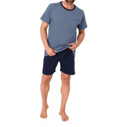 Normann Kurzarm Schlafanzug Pyjama Shorty Streifen in marine | Gr.: 54
