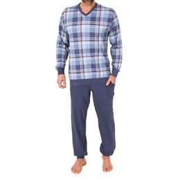 Normann Langarm Schlafanzug B&uuml;ndchen Jersey und karierten Pyjama Oberteil in blau | Gr.: 68-70
