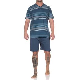 Normann kurzarm Schlafanzug Shorty Streifen in blau-mel. | Gr.: 50