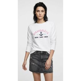 Zwillingsherz Damen Sweatshirt &raquo;"Strandgl&uuml;ck"&laquo;, mit Used-Look Kanten wei&szlig; SM (S/M)