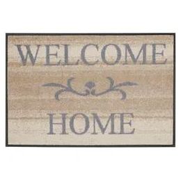 Fu&szlig;matte "Welcome Home" Gr. 60, beige (beige, grau), B:40cm H:7mm L:60cm, Kunstfaser, wash+dry BY KLEEN-TEX, Teppiche, Fu&szlig;matte, Schmutzfangmatte, mit Spruch, In- und Outdoor geeignet, waschbar