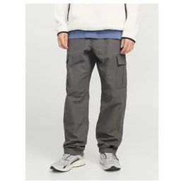 Jack & Jones Cargohose JACK & JONES "JPSTKANE BARKLEY CARGO PANT NOOS", Damen, Gr. 29, L&auml;nge 32, grau (castlerock), Web, Obermaterial: 100% Baumwolle, unifarben, relaxed fit kn&ouml;chellang, Hosen Cargohose