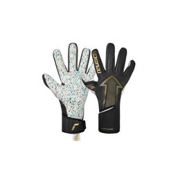Torwarthandschuhe Reusch "Fastgrip Fusion", Damen, Gr. 8,5, gold (schwarz, goldfarben), 59% Elastodien, 33% Polyester, 5% Polyurethan, 3% Polyamid, mehrfarbig, Handschuhe, mit Hybrid Negative Cut