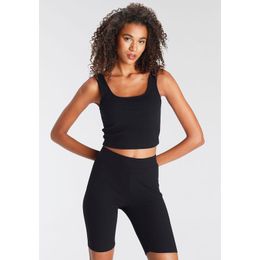 Lascana Damen Lascana Shorty bestehend aus Top und Shorts aus Rippmaterial, Homewear-Set schwarz 32/34