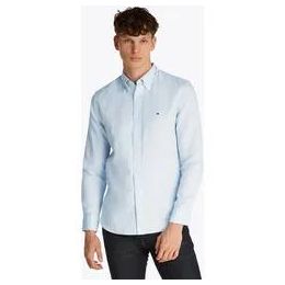 Langarmhemd Tommy Hilfiger "LINEN BLEND SOLID Regular Fit SHIRT", Herren, Gr. L, N-Gr, blau (breezy blau), Web, Obermaterial: 52% Baumwolle, 48% Leinen, unifarben, regular fit h&uuml;ftlang, Rundhals, mit Knopf,&Auml;rmel mit &Auml;rmelschlitz 1-Knopf-Manschette, Hemden, mit Button-down-Kragen