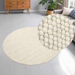 OTTO home Wollteppich &raquo;Wolly&laquo; rund 14 mm H&ouml;he Wolle, handgewebt, Handweb Teppiche, Wohnzimmer, Schlafzimmer beige Wolle
