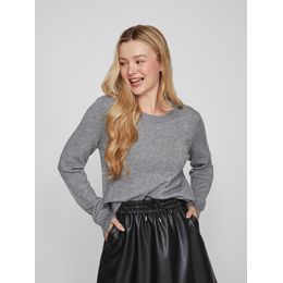 Rundhalspullover Vila "VIRIL O-NECK L/S KNIT TOP - NOOS", Damen, Gr. XS, grau (medium grau melange), Feinstrick, Obermaterial: 50% Viskose, 27% Nylon, 23% Polyester, meliert, unifarben, regular fit normal, Rundhals, Rippb&uuml;ndchen, Pullover Rundhalspullover, Viskosemischung, regular fit