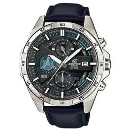 Chronograph Casio EDIFICE, schwarz (blau, schwarz), Armbanduhren, Herren, Chronograph, Quarzuhr, Armbanduhr, Herrenuhr, Stoppfunktion, Datum, Lederarmband