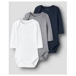 Body name it "NBNBODY 3P LS SOLID NOOS", Jungen, Gr. 86, N-Gr, wei&szlig; (schwarz sapphire pack:w, grau melange, hellwei&szlig;), Sweatware, Obermaterial: 100% Baumwolle, meliert, regular fit, Rundhals, Bodys Body