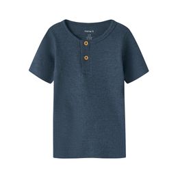Kurzarmshirt name it "NMMKAB TOP NOOS", Jungen, Gr. 104, blau (vintage indigo detail:melange), Feinripp, Obermaterial: 57% Baumwolle, 38% Modal, 5% Elasthan, meliert, unifarben, regular fit normal, Rundhals, abgesteppte Kante, Shirts, Baumwollmischung, kurze Knopfleiste
