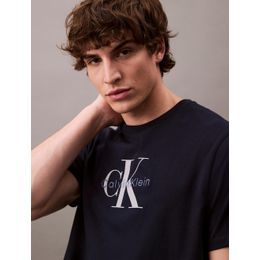 T-Shirt Calvin Klein Jeans "SS Hero Monologo Tee 20s", Herren, Gr. M, schwarz sapphire, Web, Obermaterial: 100% Baumwolle, unifarben, l&auml;ssig geschnitten normal, Rundhals, eingesetzt abgesteppte Kante, Shirts T-Shirt, Mit Rundhalsausschnitt, regular fit