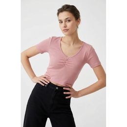 Only Damen Only Kurzarmshirt &raquo;ONLBETTY LIFE S/S SCALLOP V-NECK CC JRS&laquo; mit Raffung am Ausschnitt XS