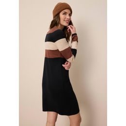 Tamaris Damen Strickkleid aus Feinstrick, f&uuml;r Casualmode und Fr&uuml;hling, gestreifte Optik schwarz 36, N-Gr