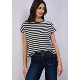 T-Shirt Street One, Damen, Gr. 36, shadowed navy, Stoff, 53% Viskose, 44% Polyester, 3% Elasthan, gestreift, normal normal, Rundhals, abgesteppt, Shirts T-Shirt, im Streifendesign