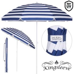 Kingsleeve Sonnenschirm Cyprus Blau/Wei&szlig; 180cm UV-Schutz 50+ Neigefunktion