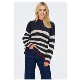 Strickpullover Only "ONLKATIA LS RIB HIGHNECK CC KNT", Damen, Gr. M, wei&szlig; (night sky stripes:wei&szlig;cap grau, salsa), Strick, Obermaterial: 50% Viskose, 27% Nylon, 23% Polyester, gestreift, regular fit, Pullover Strickpullover