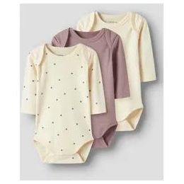 Body name it "NBFBODY 3P LS HEART NOOS", Jungen, Gr. 74, N-Gr, summer sand pack:w, summer sand, deauville mauve, Sweatware, Obermaterial: 100% Baumwolle, unifarben, regular fit, Rundhals, Bodys Body