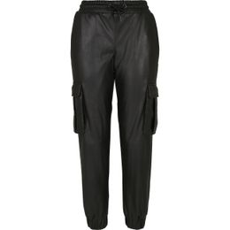 Cargohose Urban Classics "Urban Classics Damen Ladies Faux Leather Cargo Pants", Damen, Gr. XS, US-Gr&ouml;&szlig;en, schwarz, 100% Viskose, unifarben, normal, Hosen Cargohose