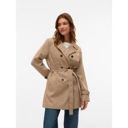 V&eacute;ro Moda Vero Moda Damen Trenchcoat &raquo;VMCHELSEA OLIVIA TRENCHCOAT NOOS&laquo; kurzer 2-Reiher mit abnehmbarem Bindeg&uuml;rtel silber S