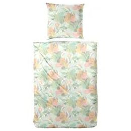 Bettw&auml;sche Primera "Feinbiber-Bettw&auml;sche Floris", gr&uuml;n, B/L: 155cm x 220cm, 1 Stk., 1 Stk., Feinbiber, B/L: 80cm x 80cm, 2 Stk., Feinbiber, Obermaterial: 100% Baumwolle, Bettw&auml;sche, Bettw&auml;sche, mit zarten Bl&uuml;ten