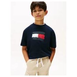 T-Shirt Tommy Hilfiger "FLAG ARCHIVE TEE SS", Jungen, Gr. 14 (164), blau (schwarz night navy), Single Jersey, Obermaterial: 100% Baumwolle, unifarben, regular fit normal, Rundhals, eingesetzt abgesteppte Kante, Shirts T-Shirt, Kinder bis 16 Jahre