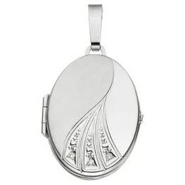 Medallionanh&auml;nger Jobo "Anh&auml;nger Medaillon oval 30 mm", wei&szlig;gold 585, Schmuckanh&auml;nger, Damen, SI = kleine Einschl&uuml;sse, Diamanten Wei&szlig;gold 585, Diamanten, Wei&szlig;gold 585, 585 Wei&szlig;gold mit 3 Diamanten f&uuml;r 2 Fotos