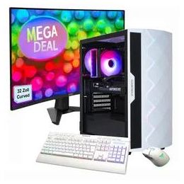 GAMEMAX Gaming-PC-Komplettsystem "MegaDeal Diamond WT SET2642", Energieeffizienz: E (A-G), wei&szlig;, Microsoft Windows 11 Home (64 Bit), 32 GB RAM 1.000 GB SSD, Computer_Komplettsysteme, Windows 11 + MSI MAG 32C6 Curved Monitor, 80cm (32")