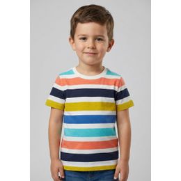 T-Shirt Blue Seven, M&auml;dchen, Gr. 110, wei&szlig;, Single Jersey, Obermaterial: 100% Baumwolle, bedruckt, geringelt, gestreift, Basic normal, Rundhals, Shirts T-Shirt, Basic Passform, mit Allover-Druck, aus Single Jersey, pflegeleicht