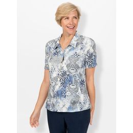 Poloshirt CLASSIC "Poloshirt", Damen, Gr. 38, blau (eisblau, hellgrau, bedruckt), 92% Polyester, 8% Elasthan, gemustert, mehrfarbig, Shirts