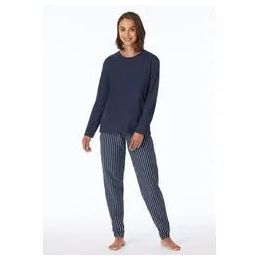 Schlafanzug UNCOVER BY Schiesser "Uncover Nightwear", Damen, Gr. 46, 835, blau, Single Jersey, Obermaterial: 100% Baumwolle, bequem lang, Rundhals, Homewear-Sets Schlafanzug, mit Rundhalsausschnitt, Langarm, Single Jersey-Qualit&auml;t