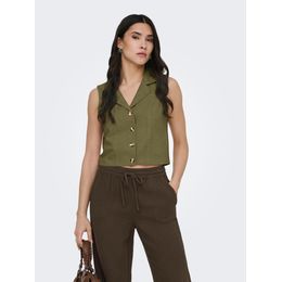 Jacqueline de Yong Anzugweste JDY "JDYMILAN LINEN S/L WAISTCOAT TLR", Damen, Gr. S, olive drab, Web, Obermaterial: 45% Baumwolle, 35% Viskose, 20% Leinen, unifarben, taillenbedeckt, V-Ausschnitt, Westen Anzugweste, mit Leinen