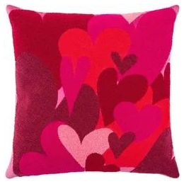 Dekokissen Pad "HEARTS EMBROIDERY", hot pink, herzen, B:45cm H:2cm L:45cm, Polyester, Dekokissen_Sitzkissen_Kissenh&uuml;llen, schicke stickerei