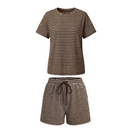 Imily Bela Set: T-Shirt und Shorts Damen Gr&ouml;&szlig;e 36 schoko / wei&szlig;