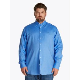 Tommy Hilfiger Big & Tall Langarmhemd "BT-LINEN BLEND SOLID", Herren, Gr. 5XL, N-Gr, blau (blau spell), Web, Obermaterial: 52% Baumwolle, 48% Leinen, TOMMY HILFIGER BIG & TALL, 1-Knopf-Manschette, Hemden, Gro&szlig;e Gr&ouml;&szlig;en