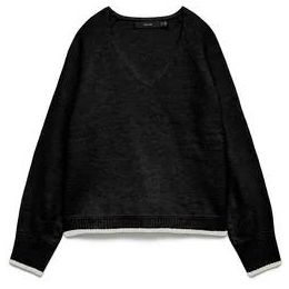 V&eacute;ro Moda Strickpullover VERO MODA "VMAQUARIUS LS V-NECK RAGLAN PULLOVER BF", Damen, Gr. S, schwarz detail:with birch contrast edge, Strick, Obermaterial: 65% Polyester, 13% Nylon, 13% Polyacryl, 6% Wolle, 3% Elasthan, meliert, regular fit, Rundhals, Pullover Strickpullover