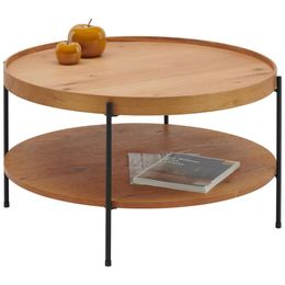 Hom&acute;in Hom`in Couchtisch, Schwarz, Eiche, Holz, Holzwerkstoff, Eiche, furniert, rund, Rundrohr, 80x45x80 cm, Wohnzimmer, Wohnzimmertische, Couchtische