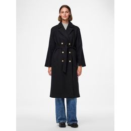 Langmantel Pieces "PCMARBEL LONG COAT NOOS", Damen, Gr. XL, schwarz, Web, Obermaterial: 100% Polyester, unifarben, regular fit kniebedeckend, V-Ausschnitt, M&auml;ntel